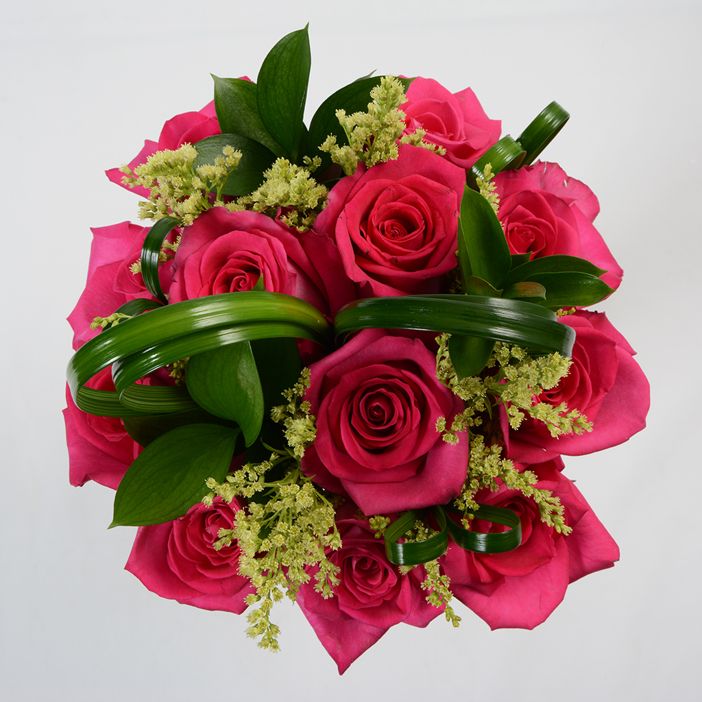 Dozen Roses Dark Pink + Solidago | Multiflora